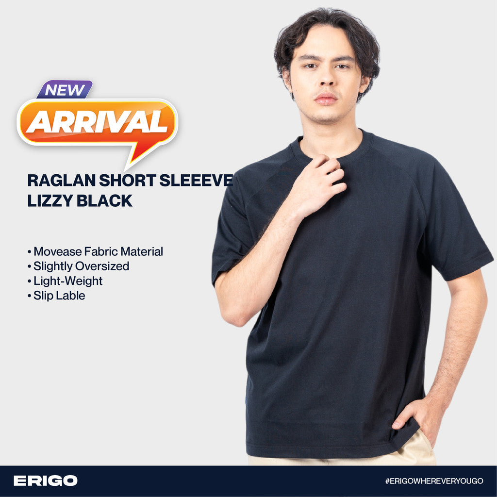 Erigo Movease Short Sleeve Lizzy Black - Kaos T-shirt Raglan Unisex – ERIGO